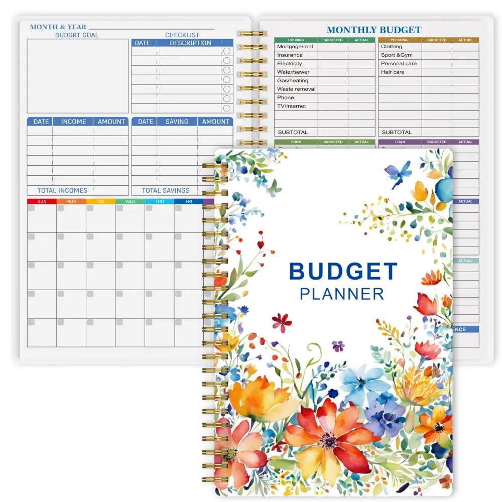 A5 Floral Budget Planner | Watercolor Flower Expense Tracker Notebook